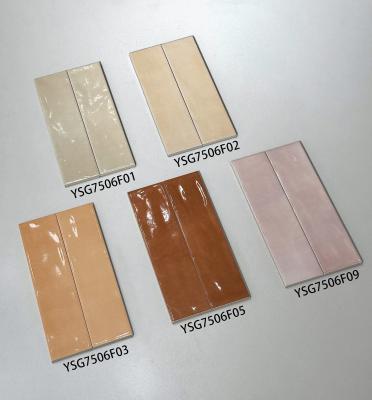 China Elegant Retro Beige Pink 75x300mm Glossy Inside Ceramic Wall Tiles For Bedroom and Dining Room for sale