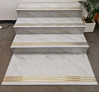 China Marble 470x1200mm Golden Bullnose Full-set Polished Glazed Ceramic Staircases For Hotel for sale
