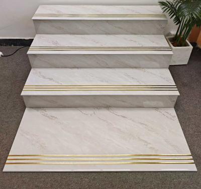 China Light Gray 470x1200mm Golden Marble Bullnose Full-set Polished Glazed Ceramic Staircases For Decoration and Apartment for sale