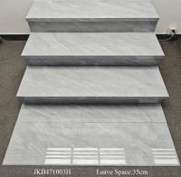 China Wear-resistant Light Gray Mable Leave Space for Led Strip 470x1200mm Polished Glazed Ceramic Staircases Step and Riser For Living Room for sale
