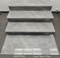 China Wear-resistant Light Gray Mable Leave Space for Led Strip 470x1200mm Polished Glazed Ceramic Staircases Step and Riser For Living Room for sale