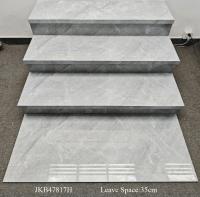 China Wear-resistant Light Gray Mable Leave Space for Led Strip 470x1200mm Polished Glazed Ceramic Staircases Step and Riser For Living Room for sale