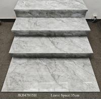 China Wear-resistant Light Gray Mable Leave Space for Led Strip 470x1200mm Polished Glazed Ceramic Staircases Step and Riser For Living Room for sale