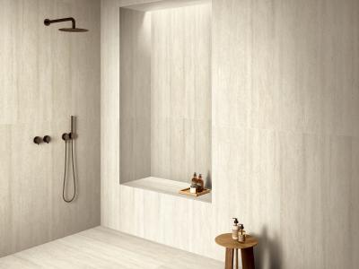 China Wear-resistant Pale Yellow Indoor Floor Travertine 600x1200mm Matt Porcelain Tiles For Dining Room for sale