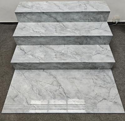 China Stunning and Stain-resistant Gray Carrara Beige 470x1200mm Polished Glazed Ceramic Staircases Step and Riser For Office and Building for sale