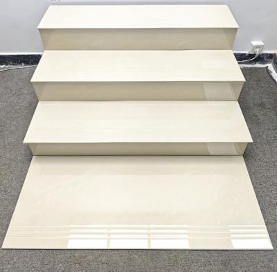 China Wear-resistant Gray Beige Carrara 470x1200mm Super White Body Polished Glazed Ceramic Staircases Step and Riser For Renovation for sale
