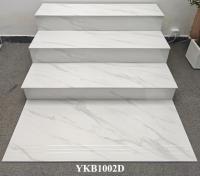 China Wear-resistant Gray Beige Carrara 470x1200mm Super White Body Polished Glazed Ceramic Staircases Step and Riser For Renovation for sale