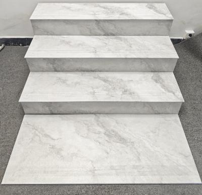 China Eco-friendly Gray Carrara Waterproof 470x1200mm Matt Indoor Floor Ceramic Staircases Step and Riser For Hotel for sale