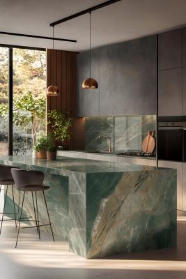 China Stunning and Non-slip Green Polished 1600x3200x12mm Sintered Stone Slab AAA Grade for Project and Renovation for sale