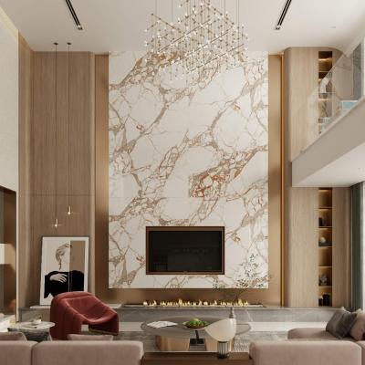 China White and Yellow Wear-resistant and Elegant 800x3600x12mm Polished Sintered Stone Slab AAA Grade for Bedroom for sale
