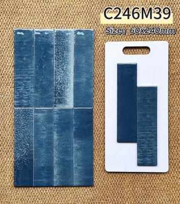China Stunning Eco-friendly Green Blue Black 60x240mm Thickness 9mm Glossy Indoor Decorative Wall Tiles For Dining Room And Renovation for sale