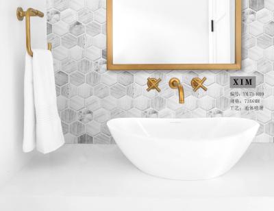 China Inkjet Printed Hexagon Glass Mosaic Tile 48x6mm Matt Finish for sale