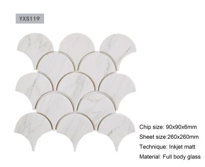 China Fan Shaped Glass Mosaic Tiles 260x240mm Inkjet Matt Finish for sale