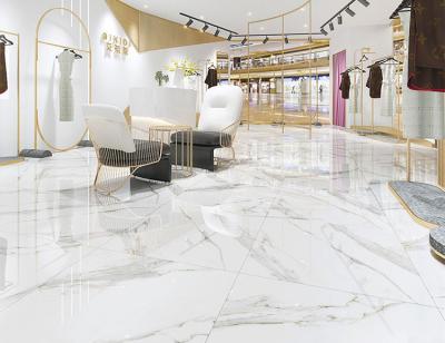 China Calacatta White Marble Porcelain Floor Tiles 800x800mm Gold Lines for sale