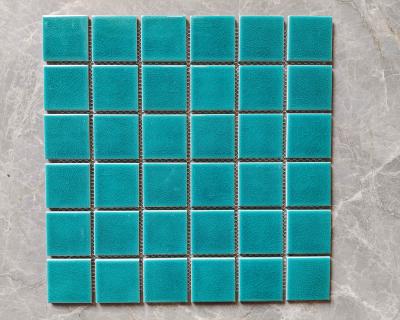 China 48x48mm Ceramic Swimming Pool Mosaic Tiles Ice Cracked Blue White for sale