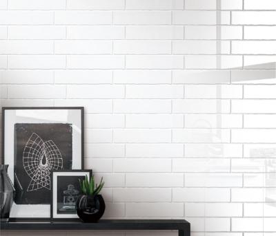 China Ceramic Glossy Wave Edge Wall Tile 75x300mm White Modern for sale