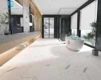 China SPC Carrara Marble Vinyl Flooring 5.0mm UV Coated Interlocking for sale