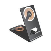 China Magnetic Foldable Wireless Charger Stand 4In1 15w With Tempered Glass Face for sale