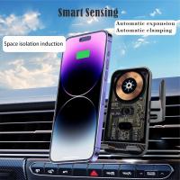 China Tempered Glass Wireless Fast Charger Smart Mobile Phone Stand Car Mounted for sale