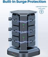 China USB C Desktop Charging Tower Surge Protector OEM With 12 Widely Spaced AC Outlets for sale