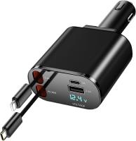 China 4 in 1 Car Fast Charger Retractable 100W for iPhone Type C Cables and 2 Charging Ports for sale