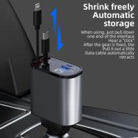 China 4 in 1 Car Fast Charger Retractable 100W for iPhone Type C Cables and 2 Charging Ports for sale