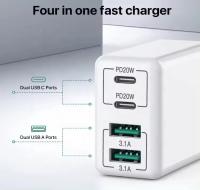 China Mobile Phone 40W Power Adapter With 2USB C And 2USB 4 Port Travel Fast Charging Head for sale