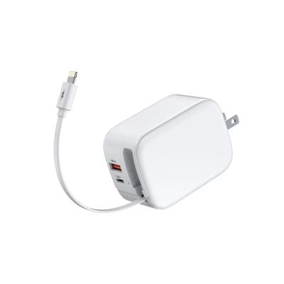 China 45W GaN Fast Charger For Mobile Phone/Ipad/Camera/PDA/MP3 With 3in1 8Pin Ports And Retractable Cables for sale