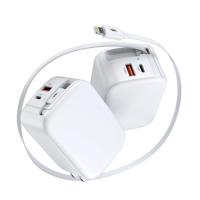 China 45W GaN Fast Charger For Mobile Phone/Ipad/Camera/PDA/MP3 With 3in1 8Pin Ports And Retractable Cables for sale