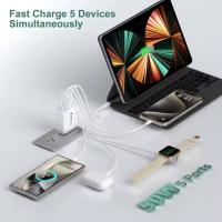 China USB Wall Charger 50W Fast USB C Charging Blocks 2USB C+3USB A Portable Type C Power Adapter PD Cargadores Para Celular for sale