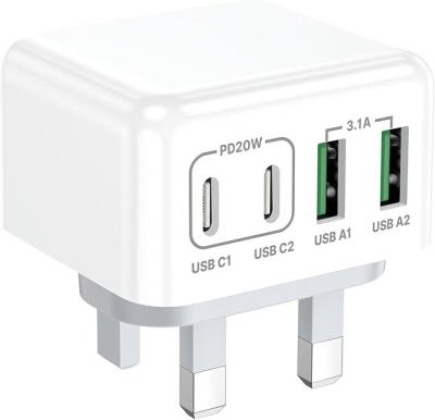 China 40W 4-Port USB C Wall Charger With Thin Flat Fast Charger Cube PD QC Adapter And Wall Plug For Microphone USB Type C for sale