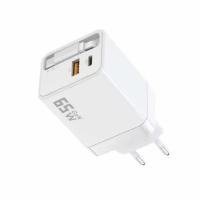 China 65W with 65cm Retractable Cable GaN Charger( USB-C + USB + Type C Cable) PD3.0 PPS QC4.0 Quick Travel Charger for sale