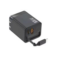 China 65W with 65cm Retractable Cable GaN Charger( USB-C + USB + Type C Cable) PD3.0 PPS QC4.0 Quick Travel Charger for sale