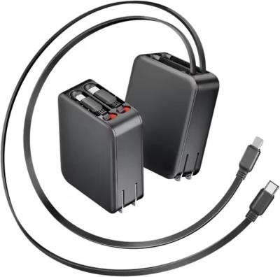 China Wholesale 35W GaN Fast Charging Travel Charger Adapter Foldable Comes With 2 Retractable Fast Cables for Phone Fast Charging for sale
