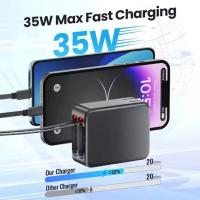 China Wholesale 35W GaN Fast Charging Travel Charger Adapter Foldable Comes With 2 Retractable Fast Cables for Phone Fast Charging for sale