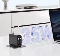 China Wholesale 35W GaN Fast Charging Travel Charger Adapter Foldable Comes With 2 Retractable Fast Cables for Phone Fast Charging for sale