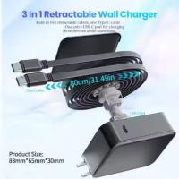 China Wholesale 35W GaN Fast Charging Travel Charger Adapter Foldable Comes With 2 Retractable Fast Cables for Phone Fast Charging for sale