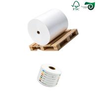 China FSC 80gsm Single Side Cast Coated Glossy White Adhesive Sticker Paper Supermarket Grade for sale