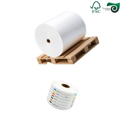 China FSC 80gsm Single Side Cast Coated Glossy White Adhesive Sticker Paper Supermarket Grade for sale