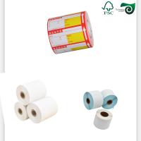 China FSC Single Side Cast Coated Glossy White Adhesive Sticker Paper 75gsm 80gsm Supermarket Use for sale