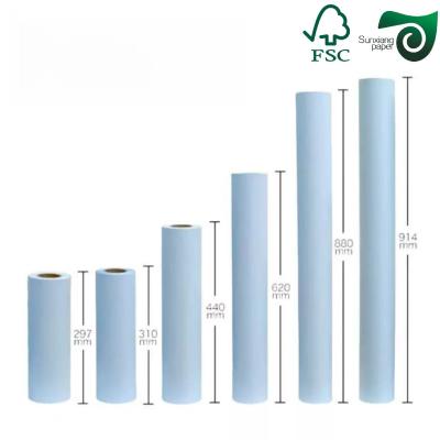 China FSC Certified White Blue Coated CAD Plotter Rolls 80gsm 914mm 50m 5 Rolls Carton for sale