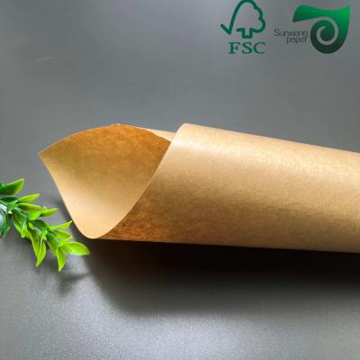 China FSC 80gsm PE Coated Brown Kraft Paper Roll Food Grade Oilproof Packaging Paper for sale