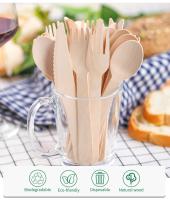 China Premium 160mm Biodegradable Eco-Friendly Disposable Cutlery Customized Wooden Utensils Set of Forks Spoons Knives for sale