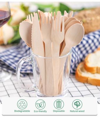 China Premium 160mm Biodegradable Eco-Friendly Disposable Cutlery Customized Wooden Utensils Set of Forks Spoons Knives for sale