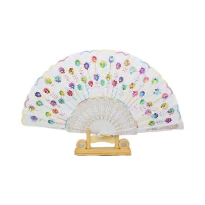 China Eco-Friendly Plastic Folding Hand Fan with ROMANCE Style for Promotional Activities in 21cm/23cm/26.5cm/33cm Sizes and 100 Pcs MOQ for sale