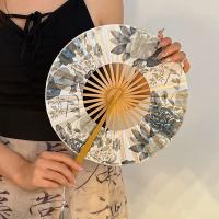 China Eco-Friendly Bamboo Hand Fan with Folk Art Design for Home Decoration and Promotional Gifts 21*38cm for sale