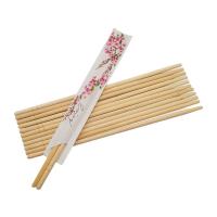 China Disposable Bamboo Chopsticks with Paper Sleeve Pack Round Shape and Small Flower Printed for sale