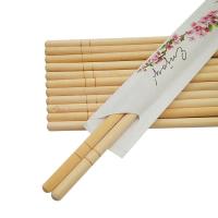 China Disposable Bamboo Chopsticks with Paper Sleeve Pack Round Shape and Small Flower Printed for sale