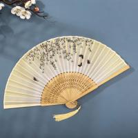 China DIY White Bamboo Folding Fan 21cm Handheld Fan for Wedding Party and Home Decoration for sale