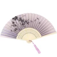 China Personalized 21cm Bamboo Folding Hand Fan with Silk and Custom Logo for Wedding Favors for sale